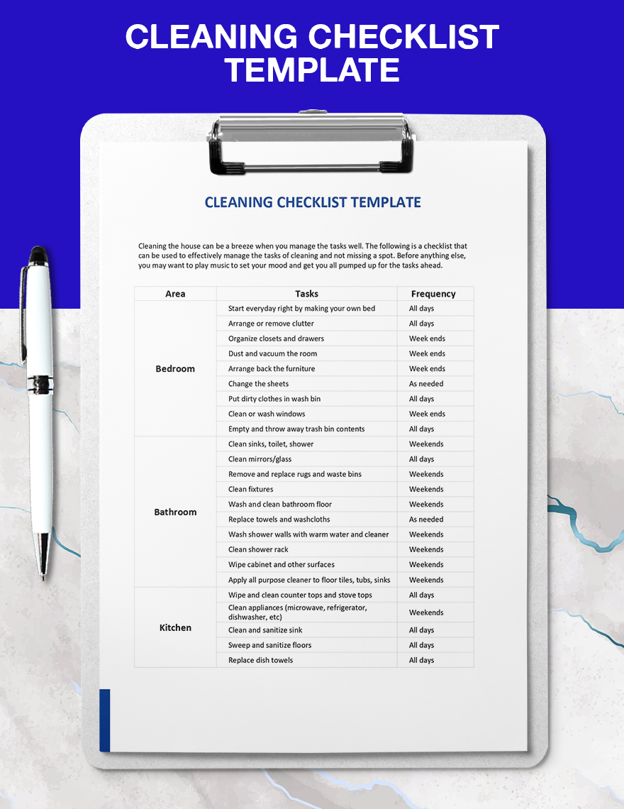 Cleaning Checklist Template Google Docs Word Apple Pages Template