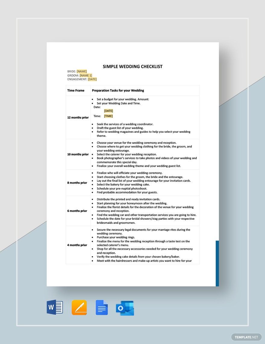 Wedding Checklist Google Docs Templates Design Free Download 