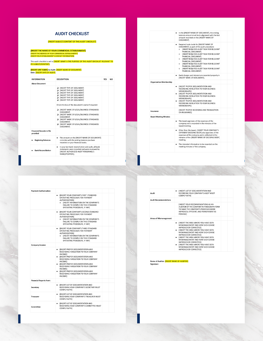 Audit Checklist Template - Google Docs, Word, Apple Pages | Template.net