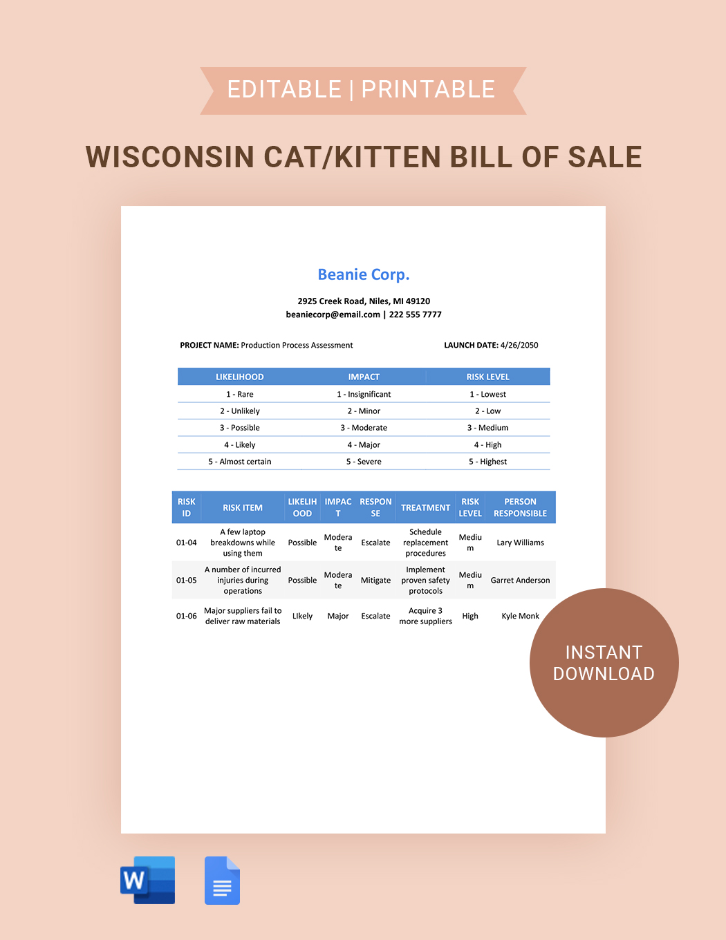 HR Risk Register Template - Download in Word, Google Docs | Template.net