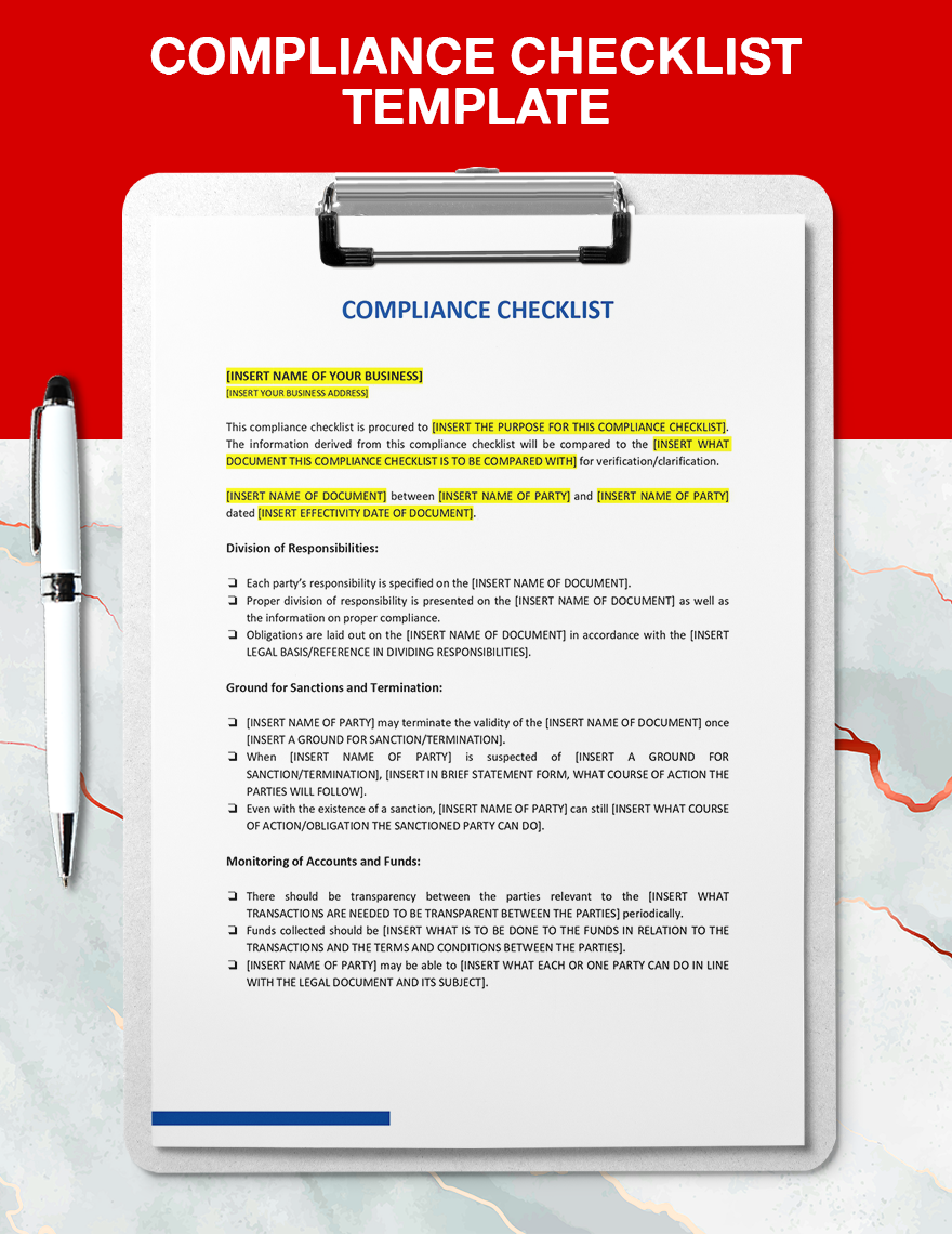 Compliance Checklist Template Google Docs Word Apple Pages 