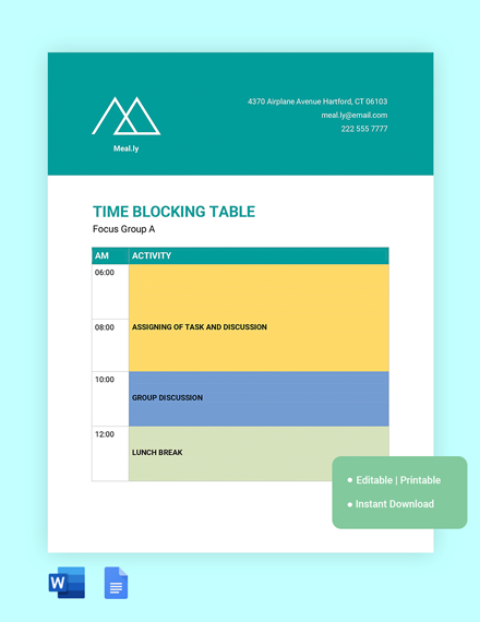 Hourly Time Blocking Template - Google Docs, Word | Template.net