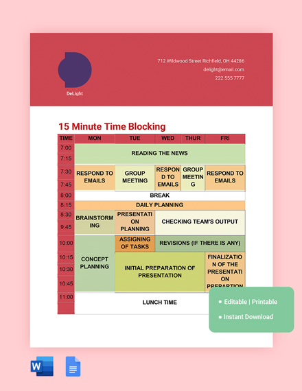 Free 5 Minute Time Blocking Template - Download in Word, Google Docs ...
