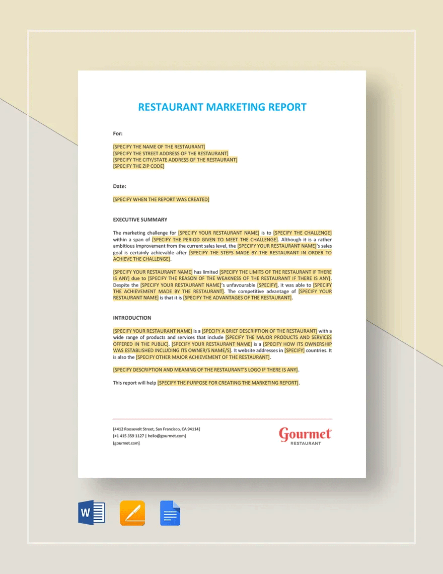 Restaurant Marketing Report Template Download In Word Google Docs 