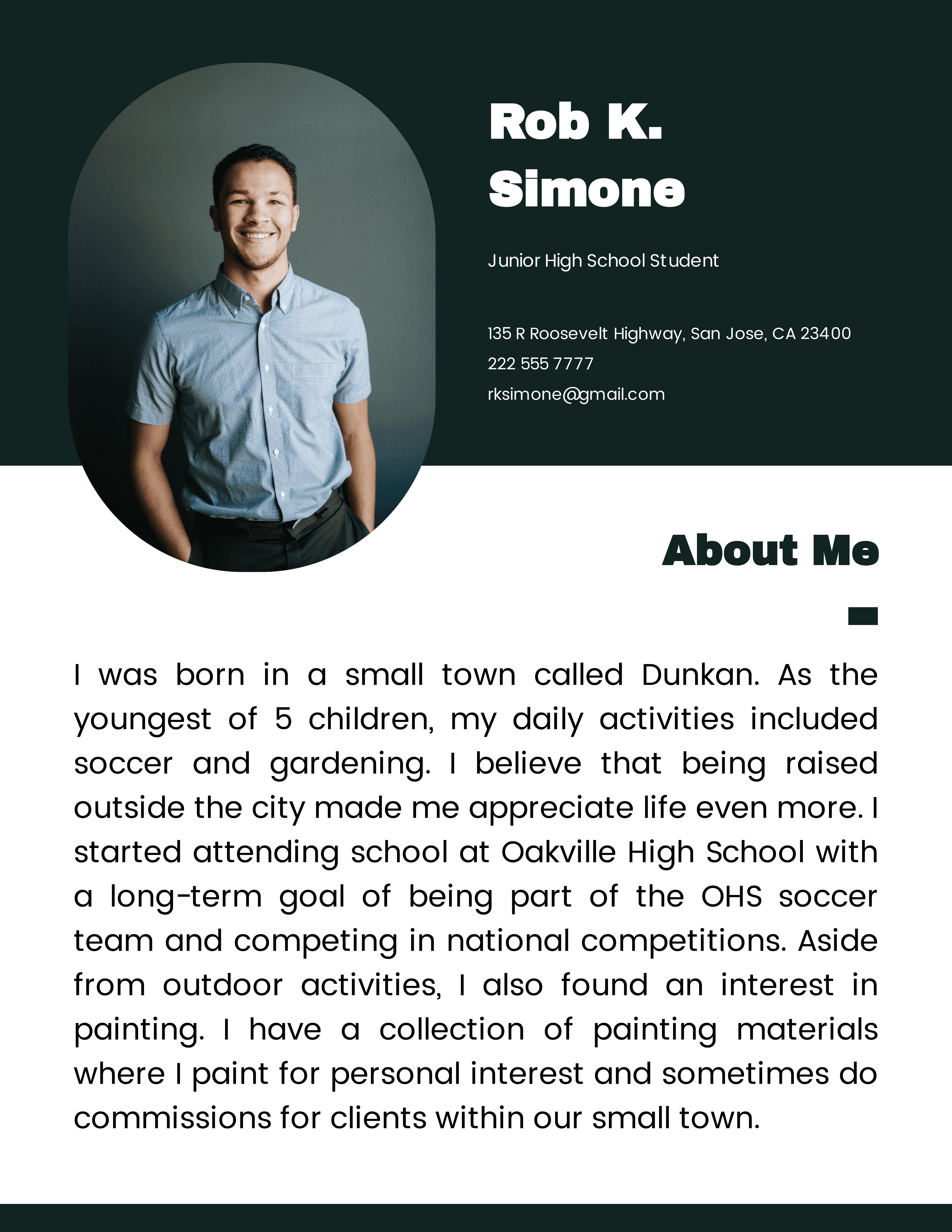 Personal Self Introduction Template Template