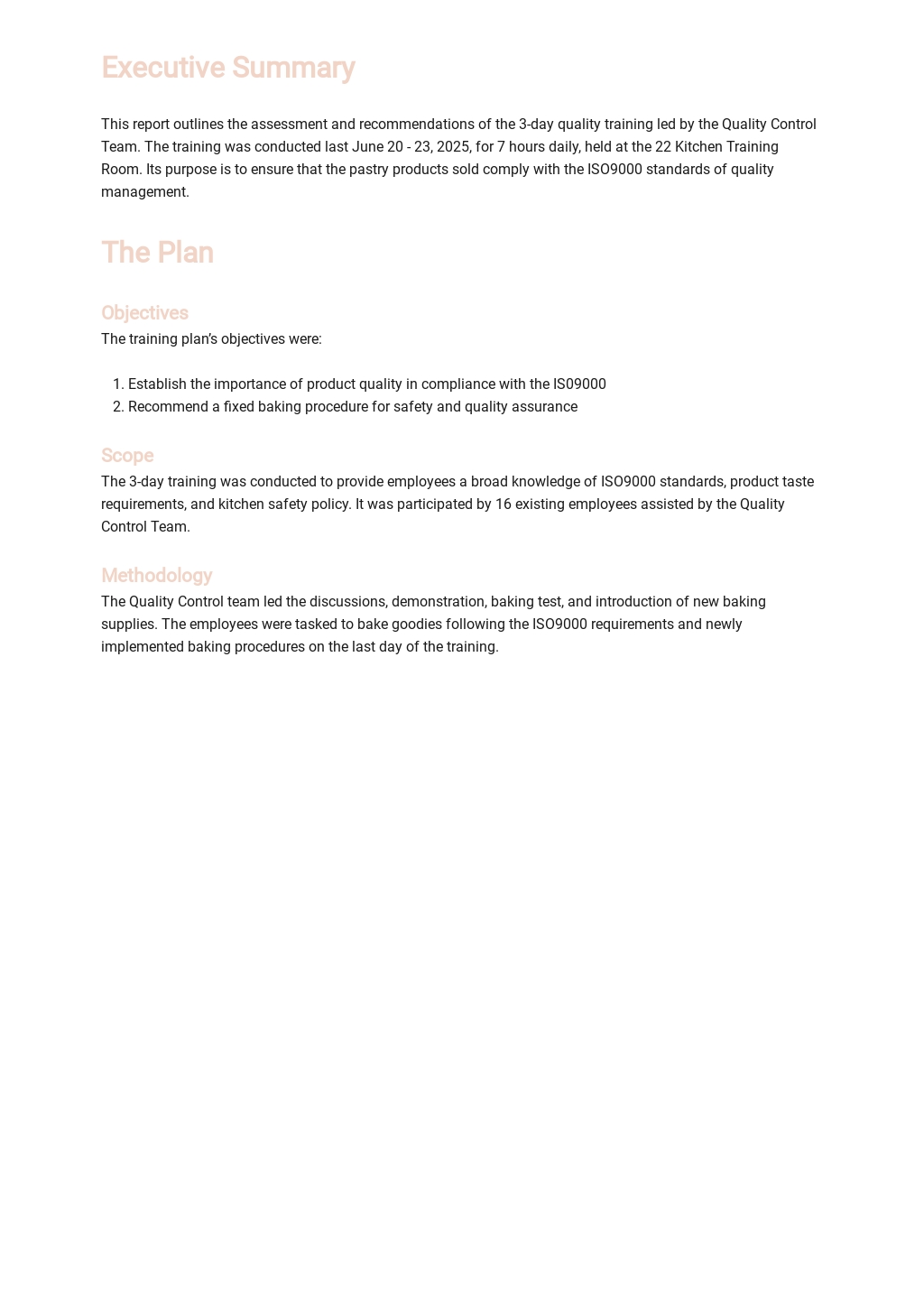 report on the job training