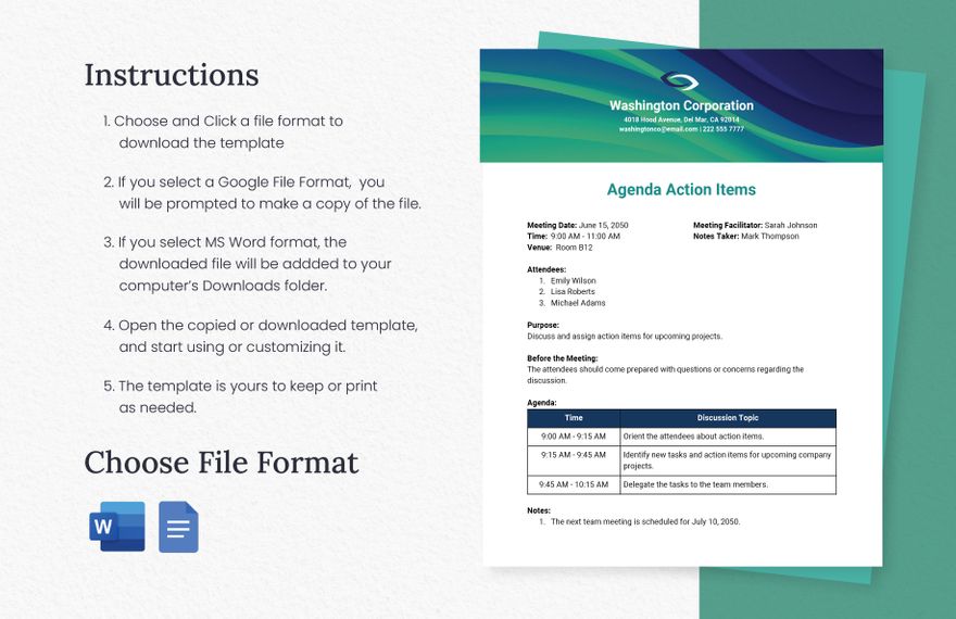 Agenda Action Items Template - Google Docs, Word | Template.net
