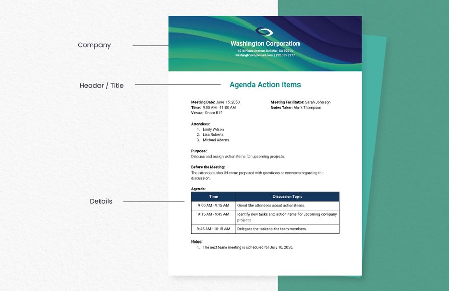 Agenda Action Items Template - Google Docs, Word | Template.net