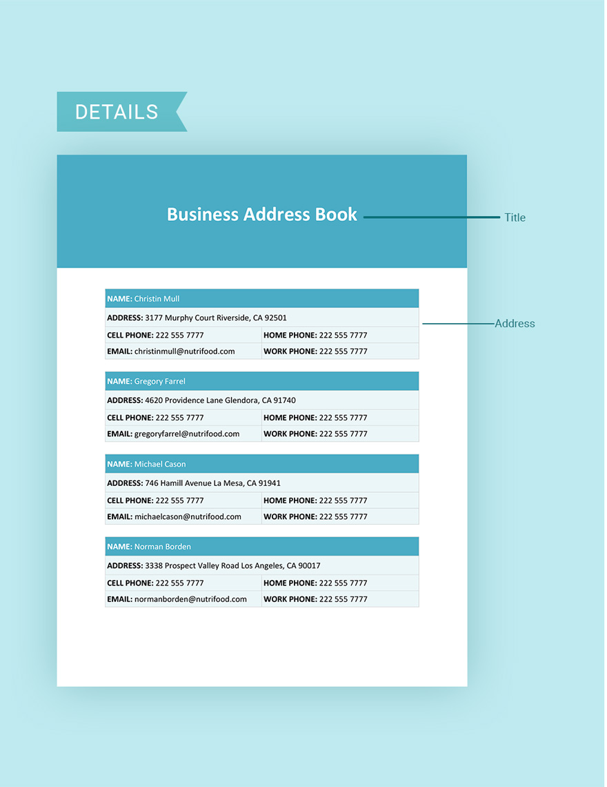 Business Address Book Template Download In Word Google Docs Template