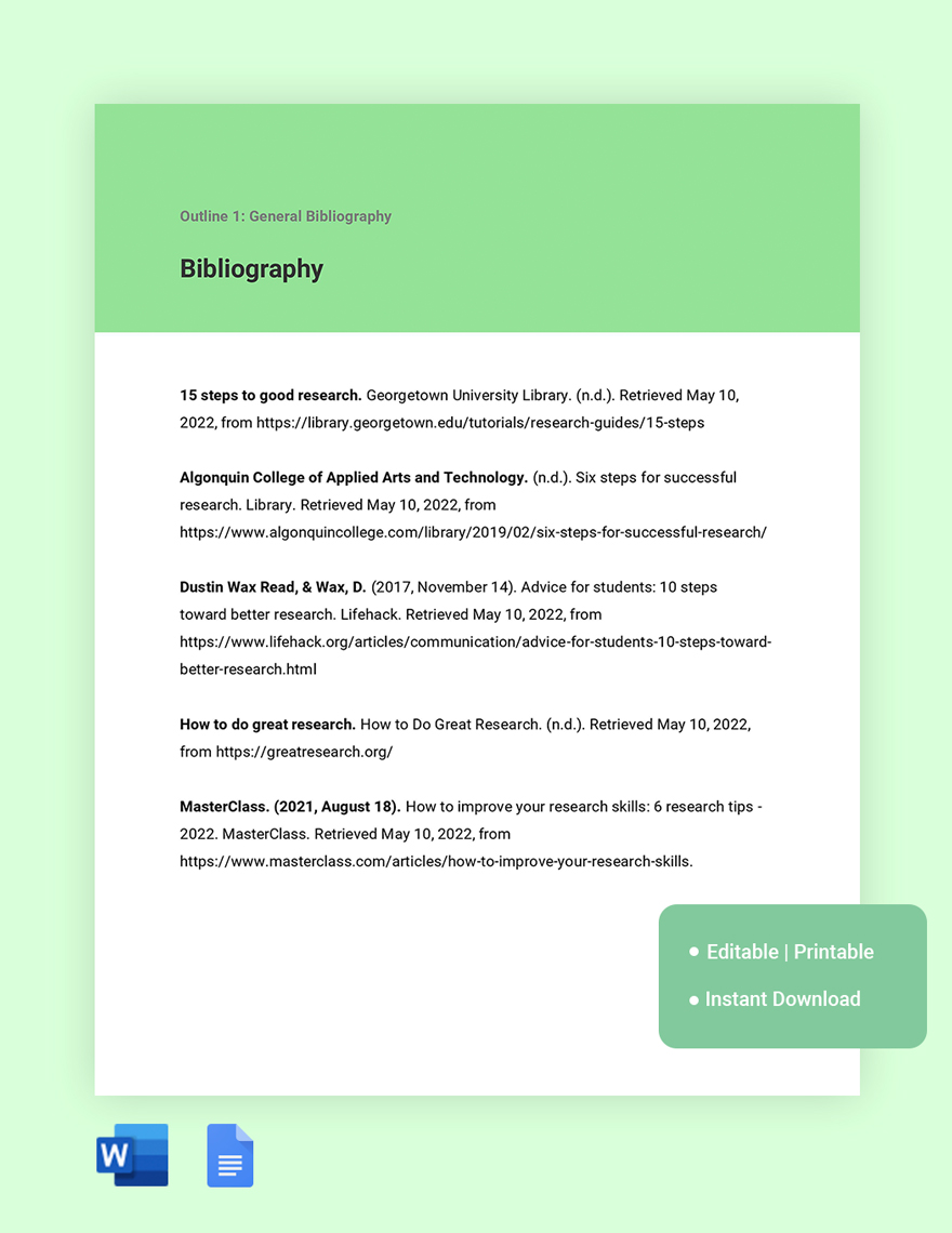 APA Bibliography Template Google Docs Word Template
