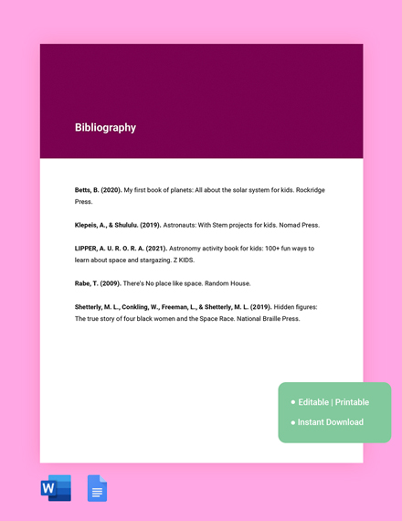 Free Personal Bibliography Template - Download in Word, Google Docs ...