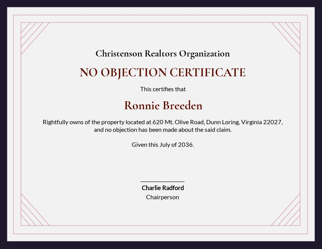 No Objection Certificate Form