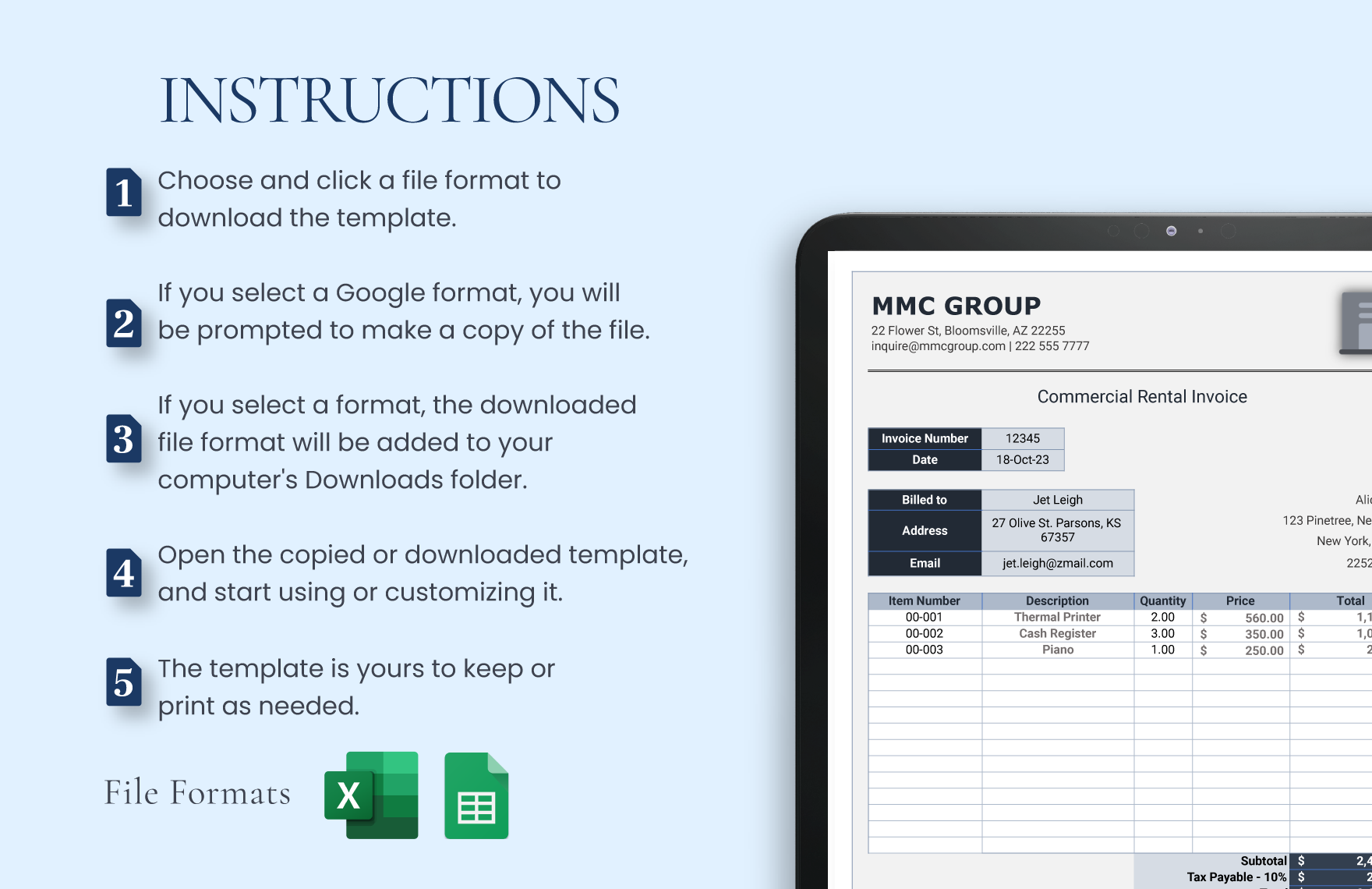 Commercial Rental Invoice Template - Download in Word, Google Docs ...
