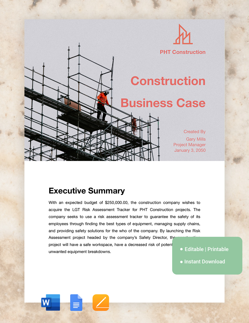 Construction Business Case Template Google Docs Word Apple Pages 