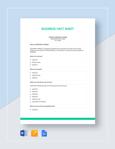Business Fact Sheet Template - Download in Excel, Google Sheets ...