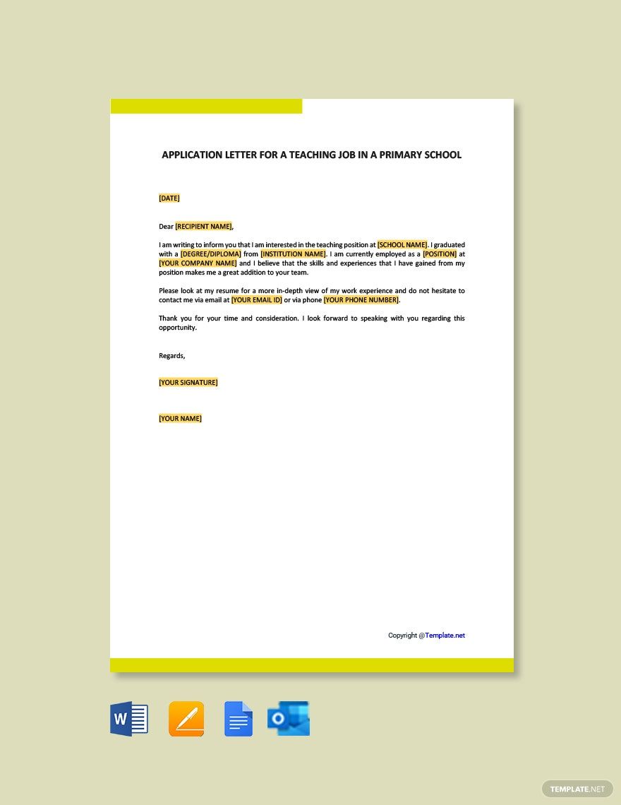 Application Letter For A Primary School Teaching Job Template Google Docs Word Outlook 