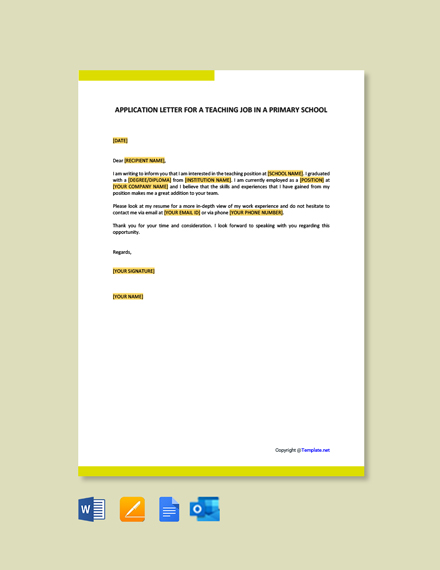 Application Letter For A Primary School Teaching Job Template Google 