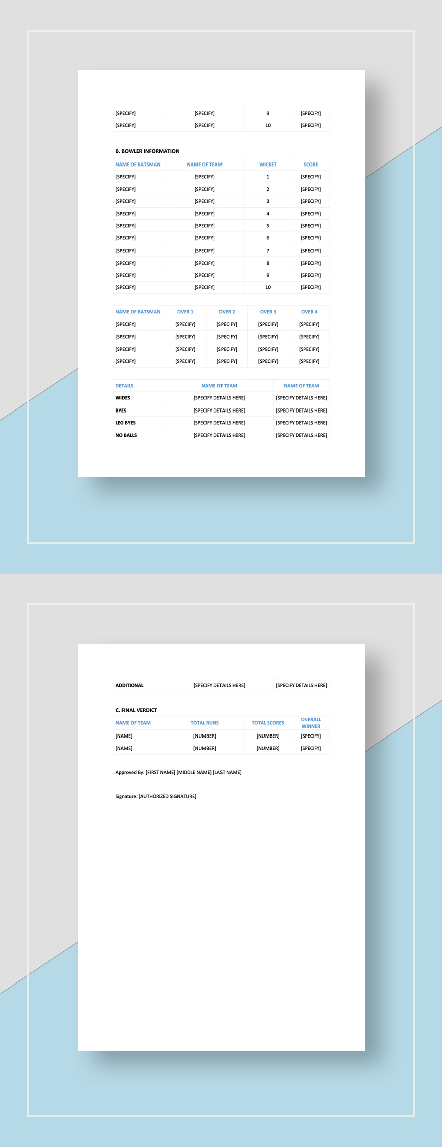 Sample Cricket Score Sheet Template - Google Docs, Google Sheets, Excel ...