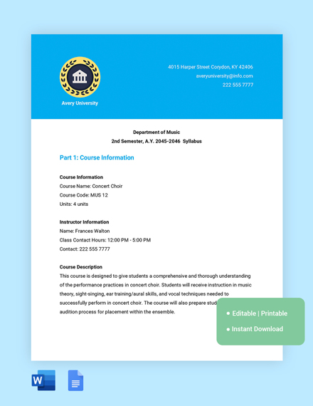 Classroom Syllabus Template - Download in Word, Google Docs | Template.net