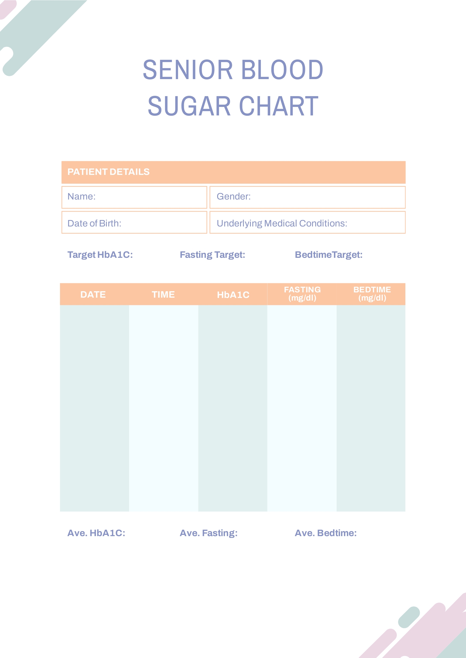 Senior Blood Sugar Chart PDF Template