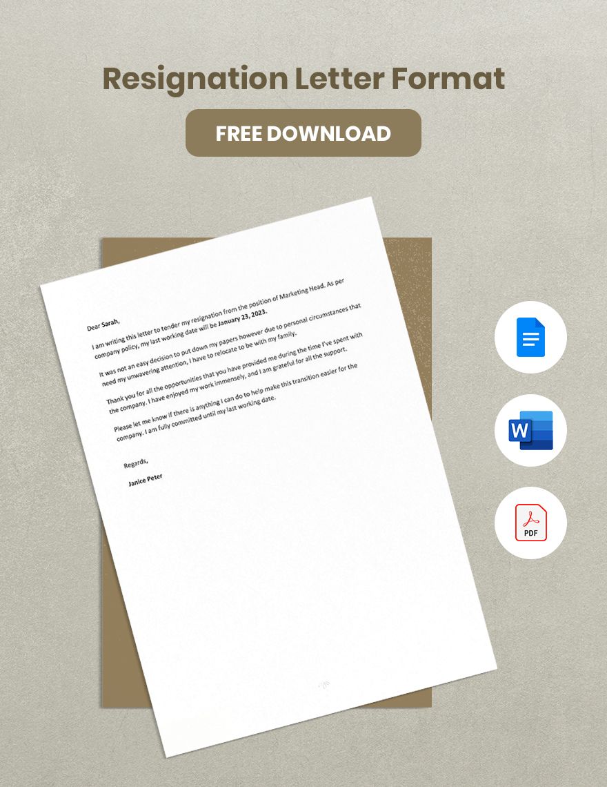 Free Resignation Letter Format Google Docs Word PDF Template