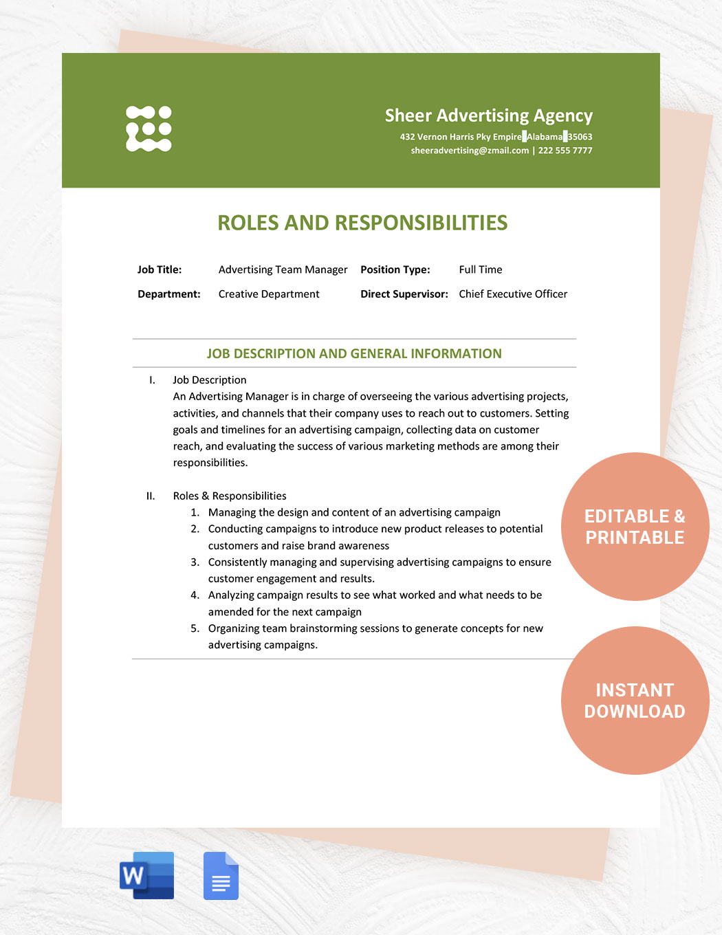 Job Roles And Responsibilities Template Google Docs Word Template