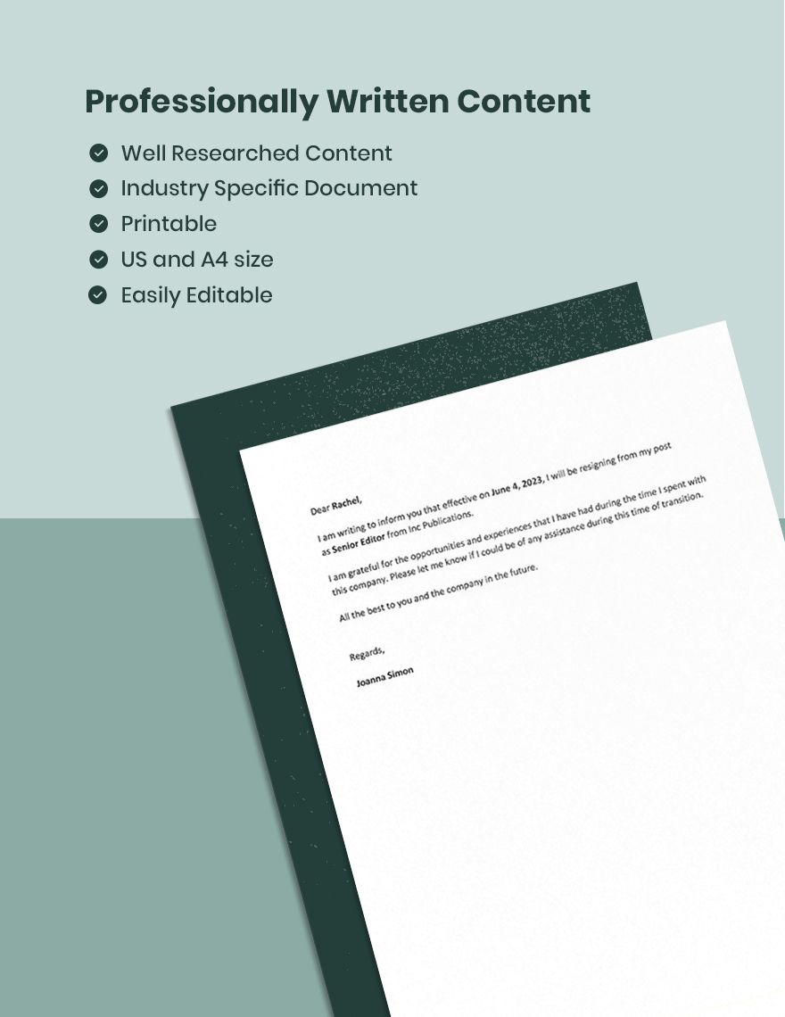 Free Short Resignation Letter - Google Docs, Word, PDF | Template.net