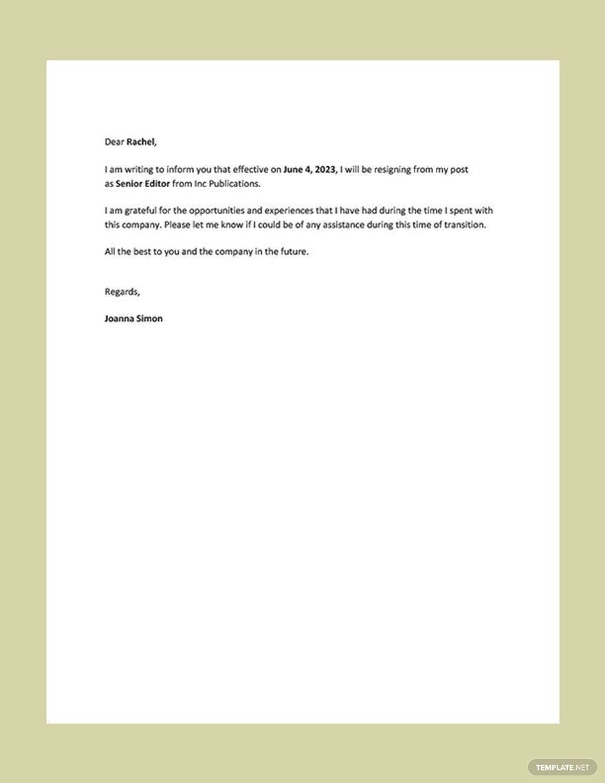 Short Resignation Letter