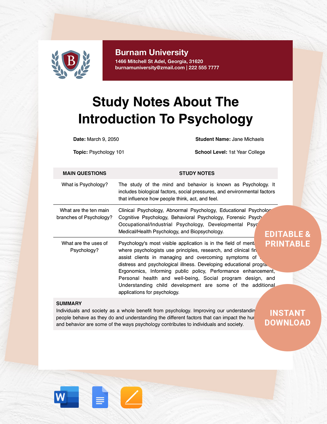 College Note Taking Template - Download in Word | Template.net