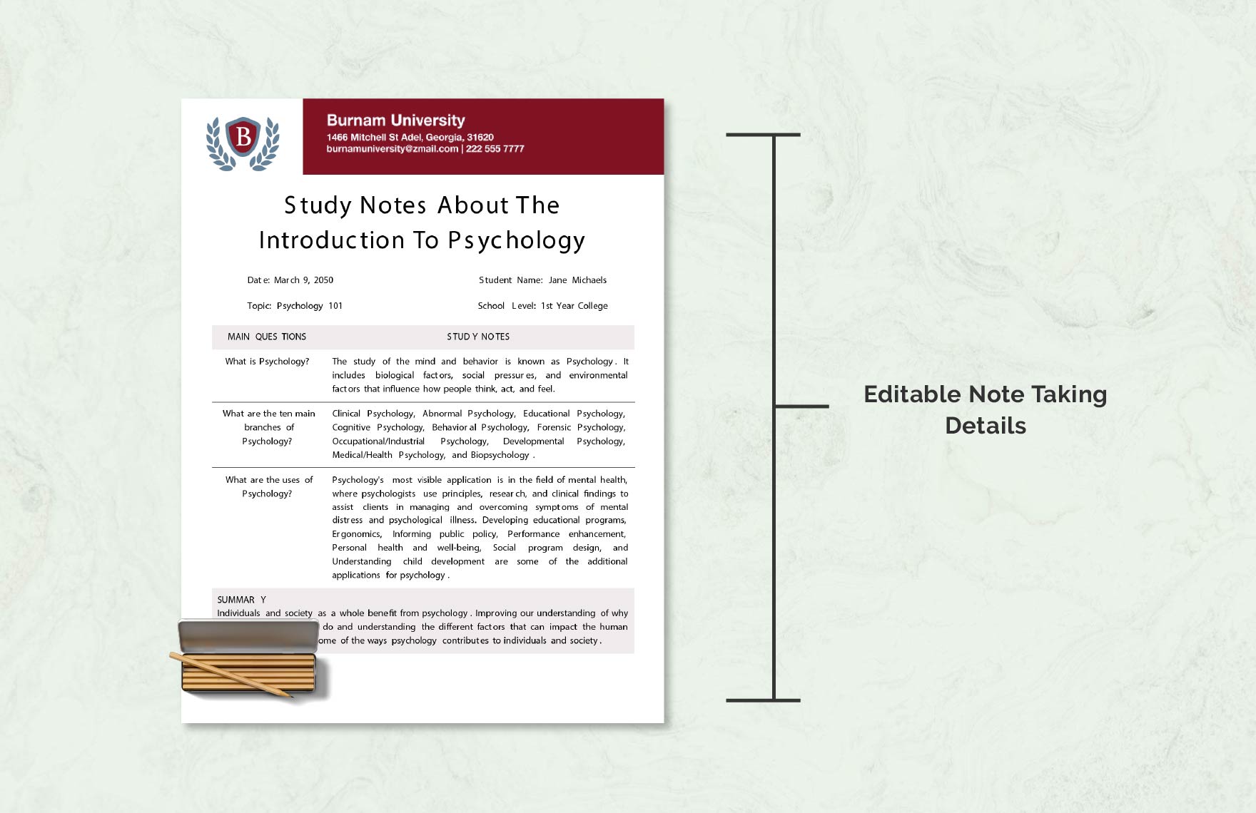 College Note Taking Template - Download in Word, Google Docs, PDF ...