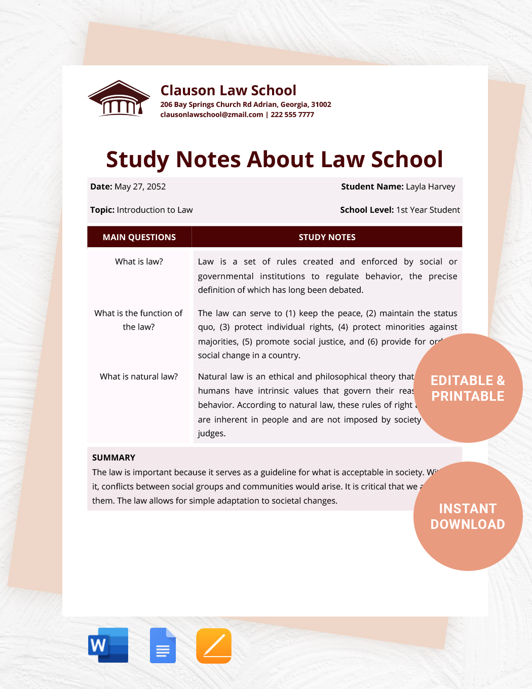 Law School Note Taking Template Download In Word Google Docs Apple 