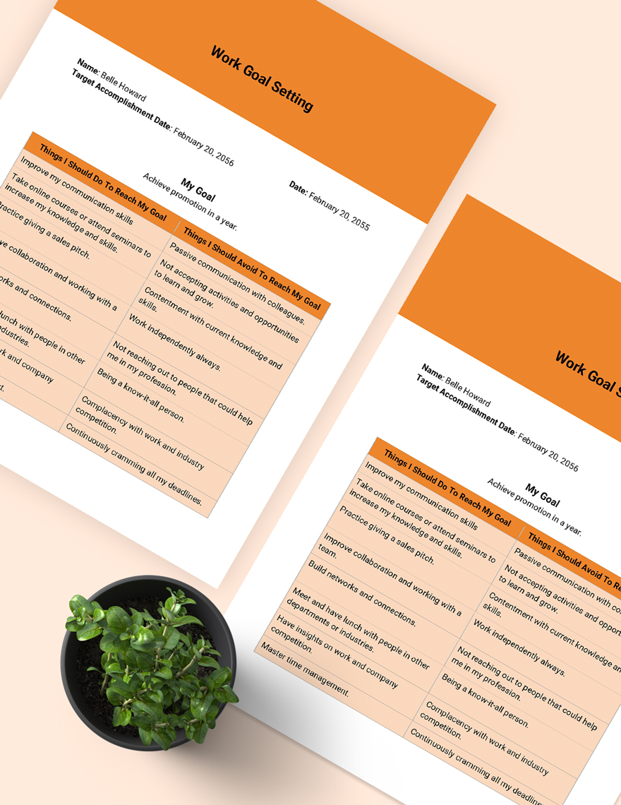 Work Goal Setting Template - Download in Word, Google Docs | Template.net
