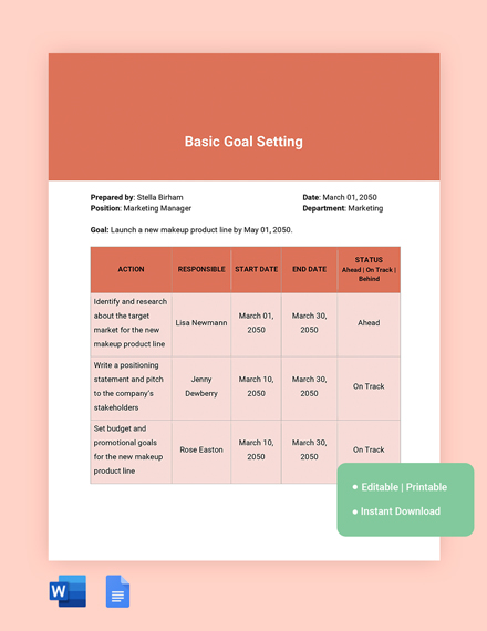Free Personal Goal Setting Template - Download in Word, Google Docs ...