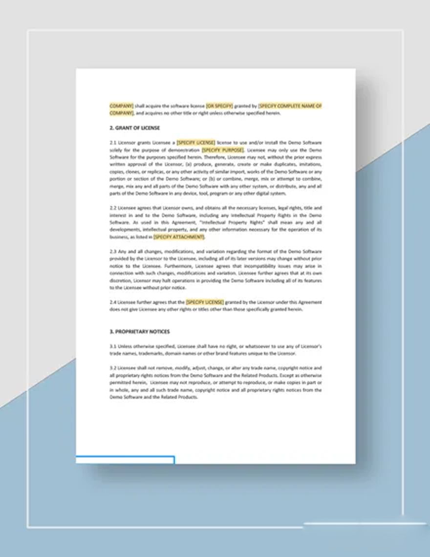 Demonstration Software License Agreement Template - Google Docs, Word ...