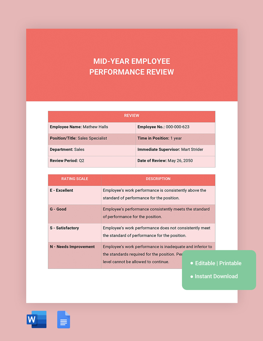 Mid year Employee Performance Review Template Download In Word 