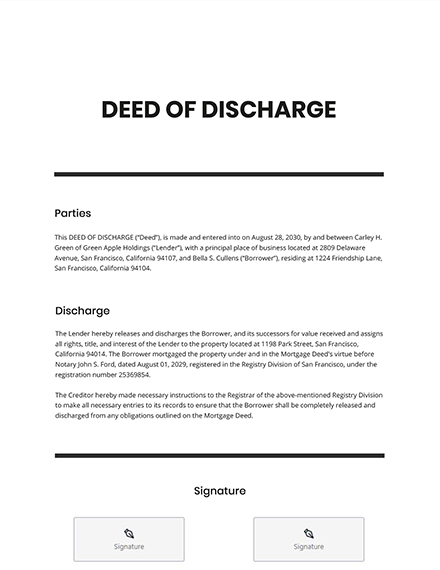 Free Deed of Discharge Template