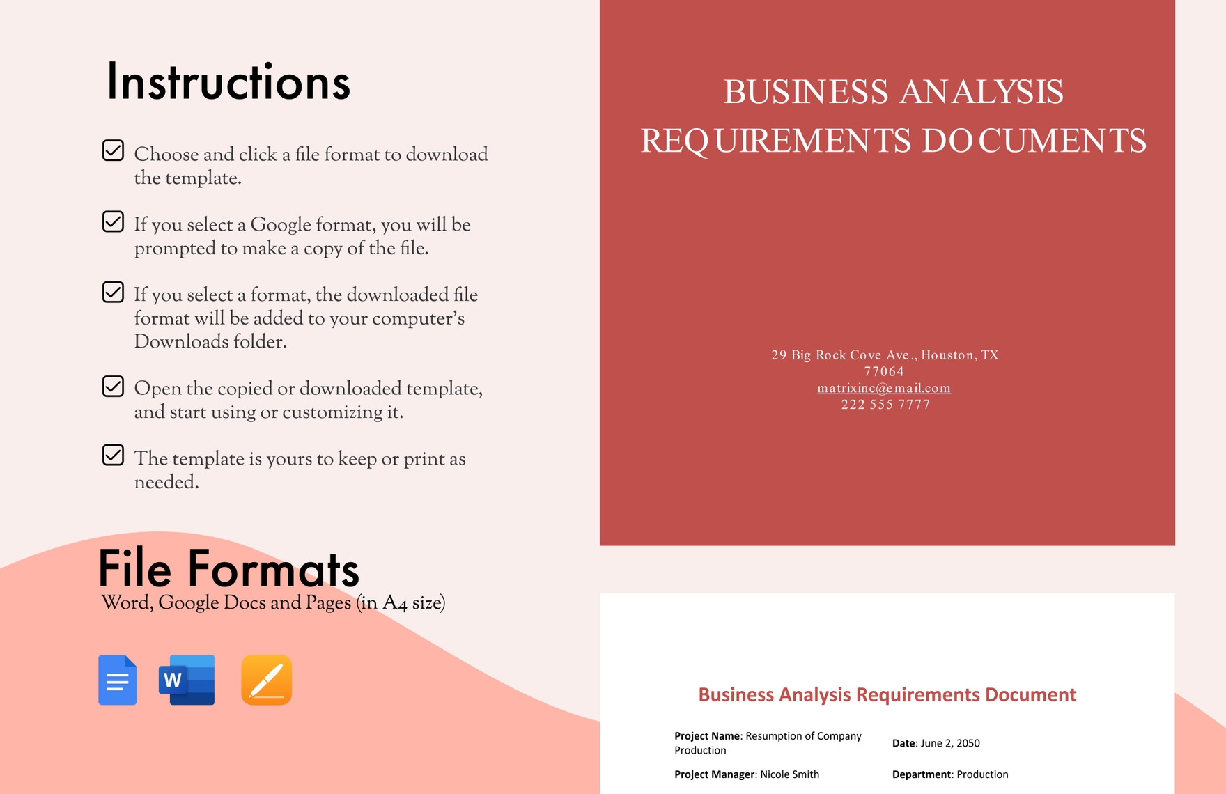Business Analysis Requirements Document Template In Google Docs Word Business Analysis Requirements Document Template In Google Docs Word