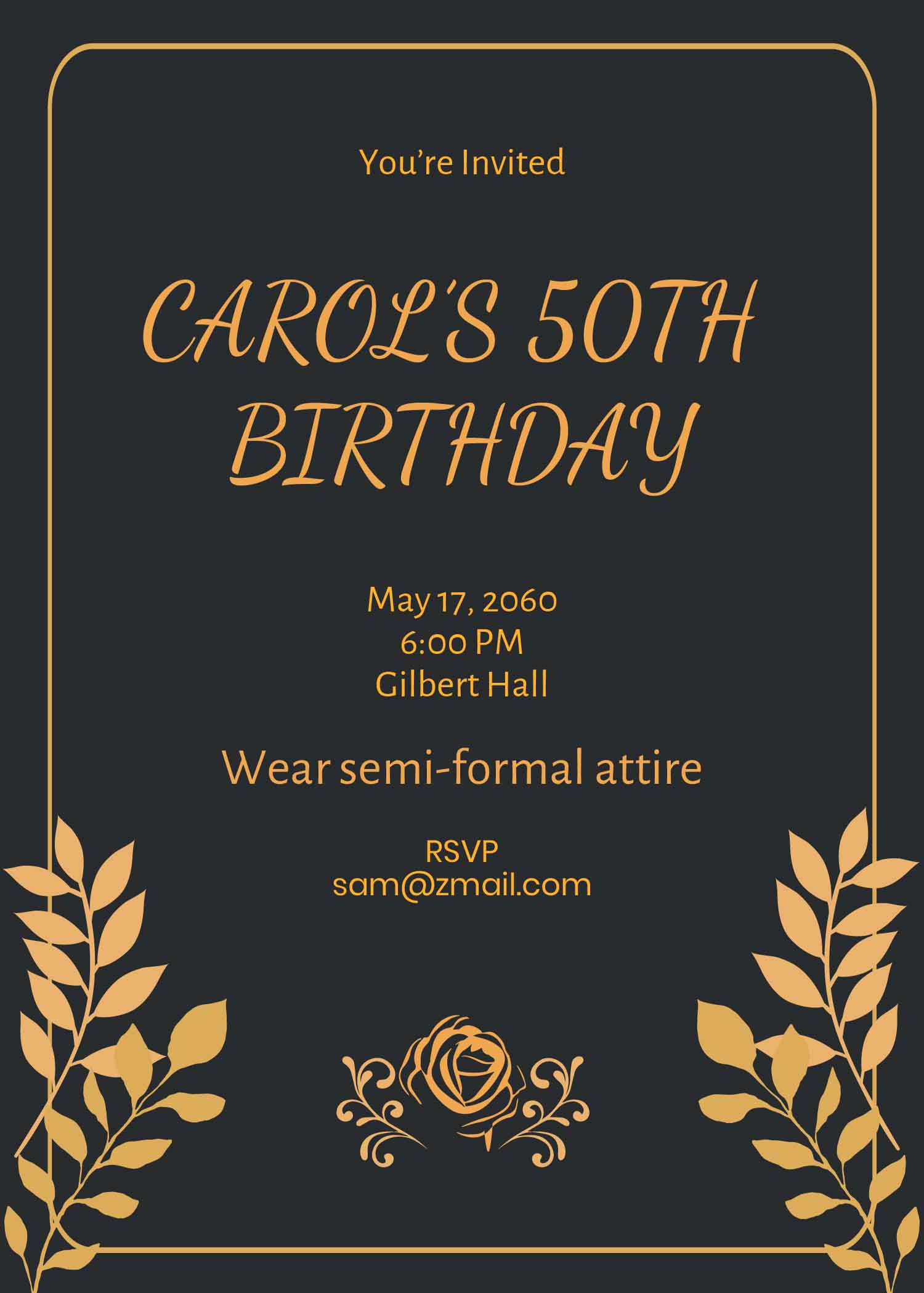 Black And Gold 50th Birthday Invitation Template Download In Word 