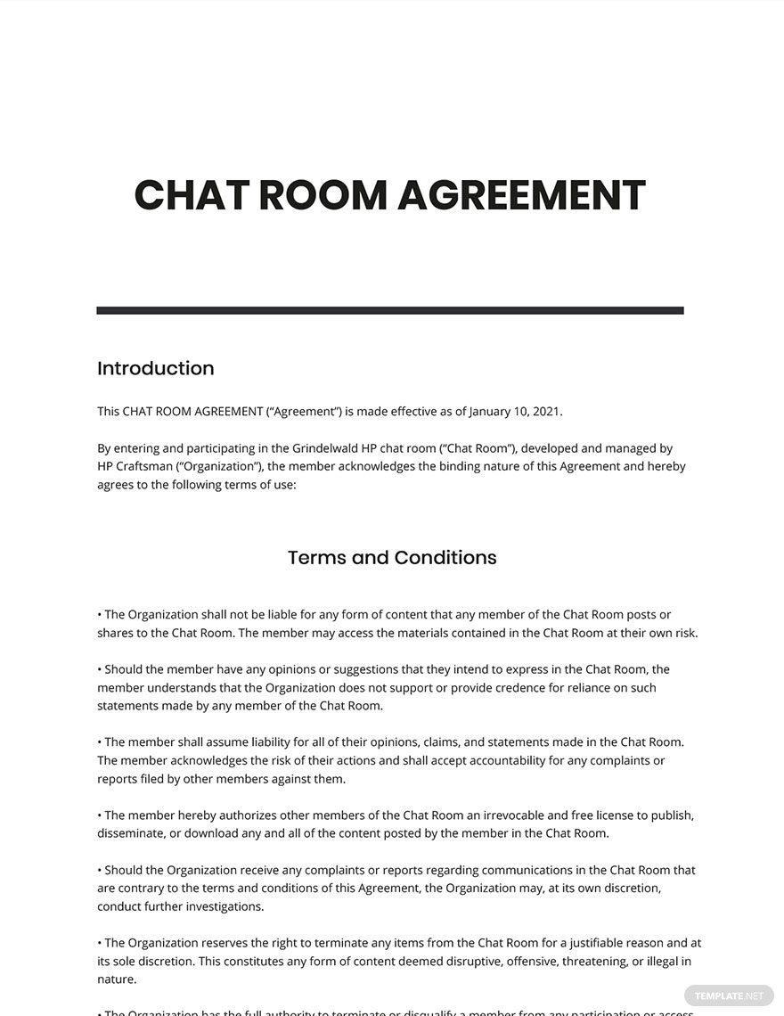 Chat Room Agreement Template - Google Docs, Word, Apple Pages ...