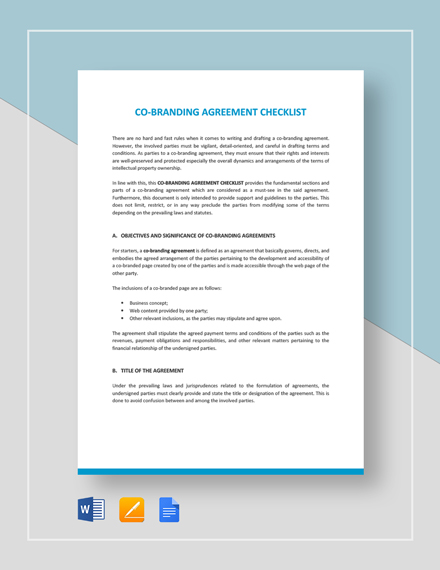 Restaurant Checklist Co-Branding Agreement Template - Download in Word ...
