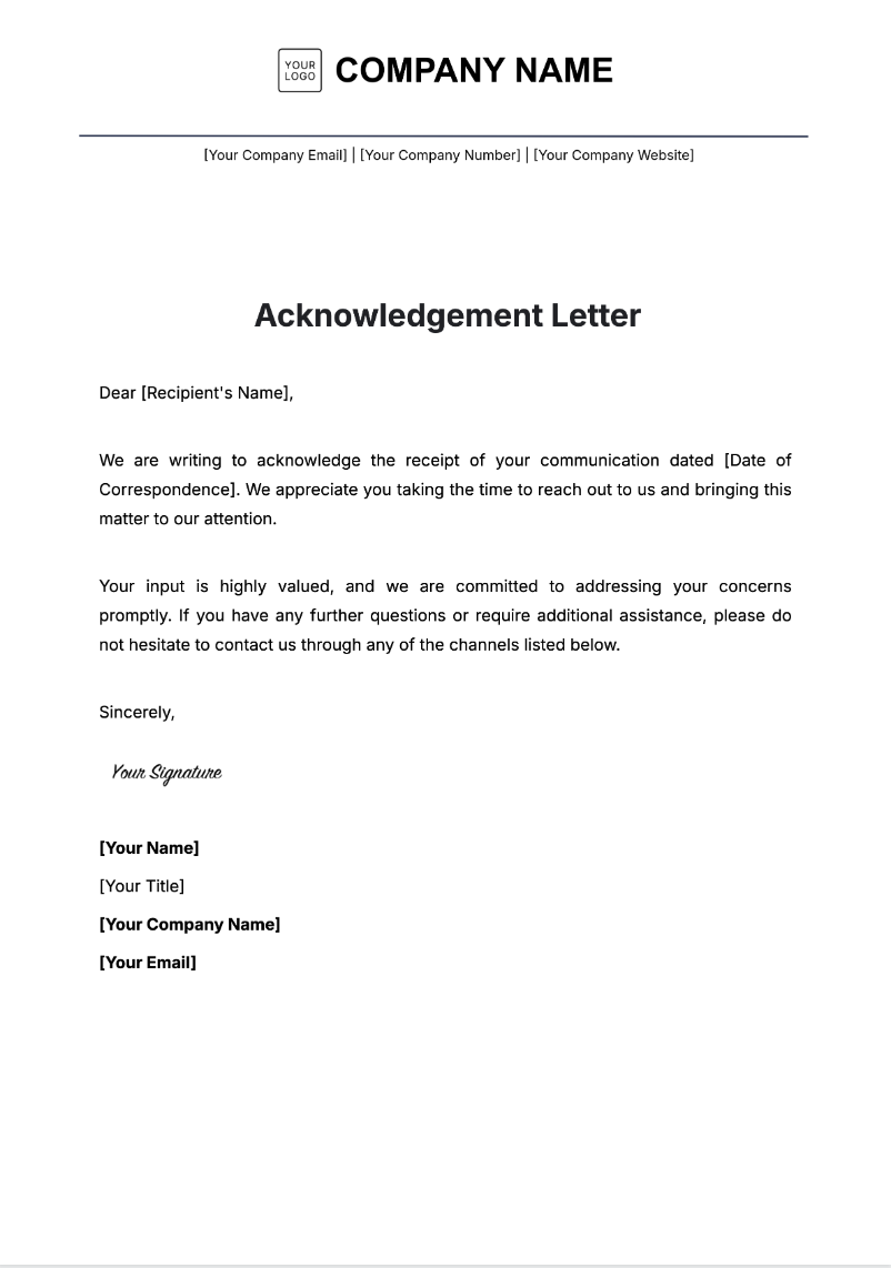 Free Acknowledgement Letter Generator: Create Online | Template.net