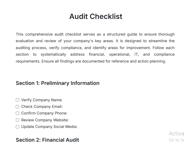 Free Audit Checklist Generator: Create Online | Template.net