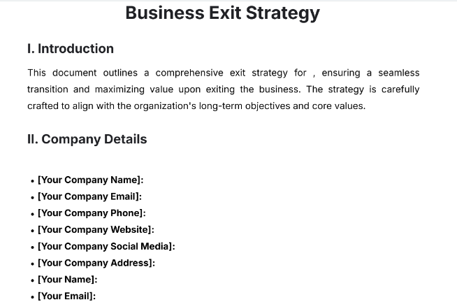 Free Business Exit Strategy Generator: Create Online | Template.net