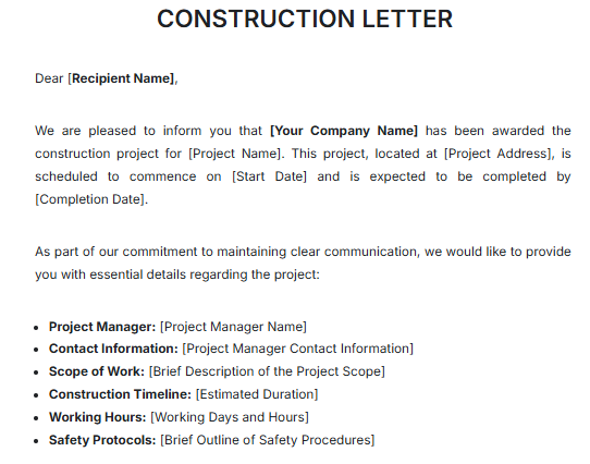 Free Construction Letter Generator: Create Online | Template.net