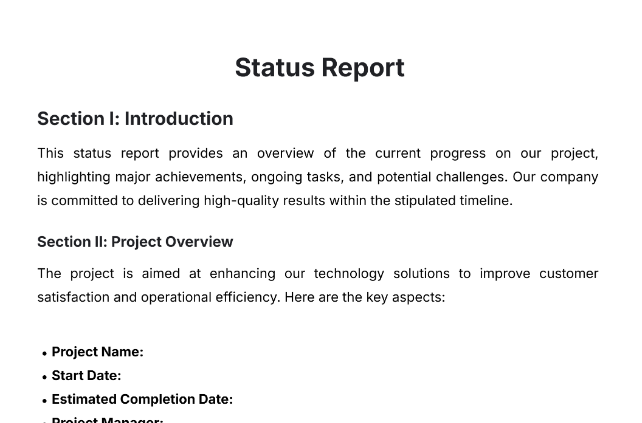 Free Status Report Generator: Create Online | Template.net