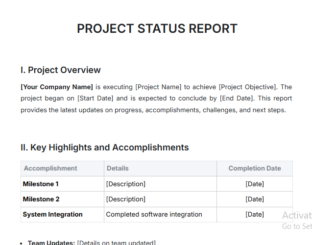 Free Project Status Report Generator: Create Online | Template.net
