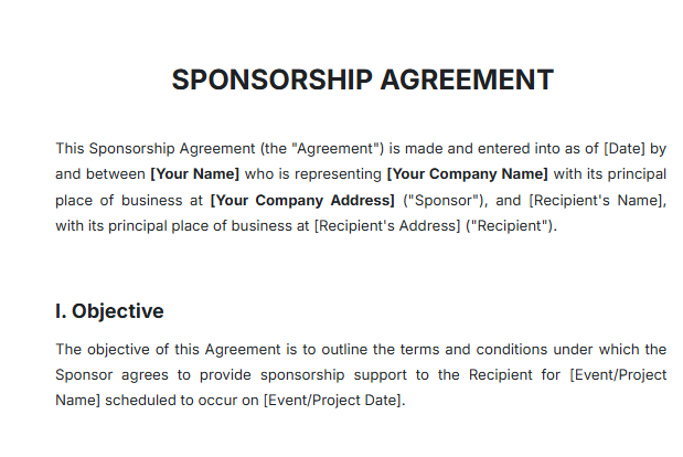 Free Sponsorship Agreement Generator: Create Online | Template.net