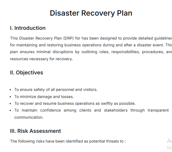 Free Disaster Recovery Plan Generator: Create Online | Template.net