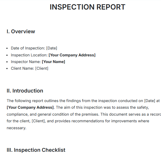 Free Inspection Report Generator: Create Online | Template.net