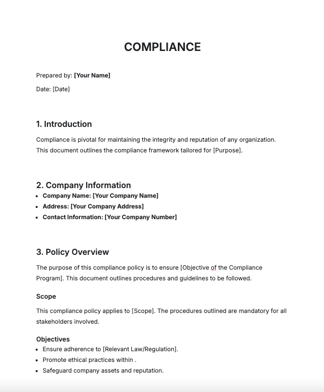 Free Compliance Generator: Create Online | Template.net